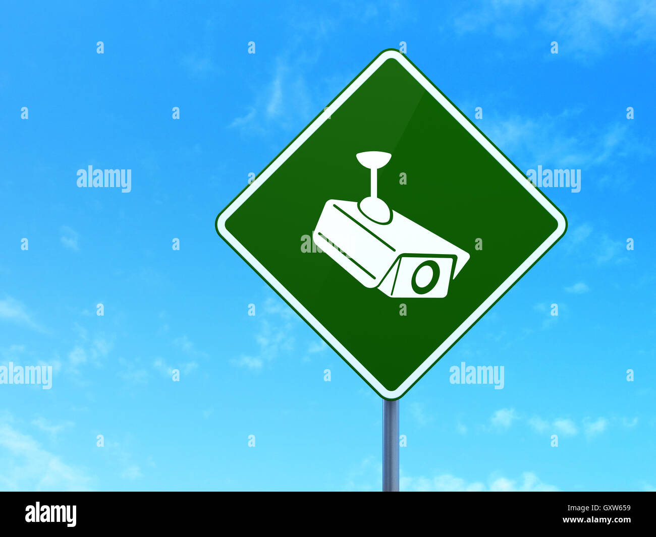 Safety concept: Cctv Camera on road sign background Stock Photo - Alamy