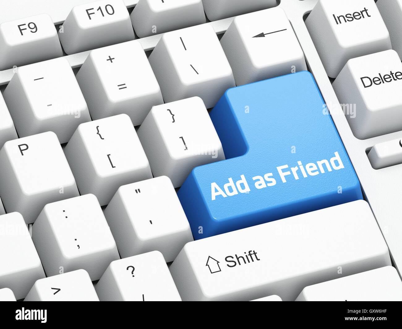 Keyboard with blue Add As Friend button Stock Photo - Alamy