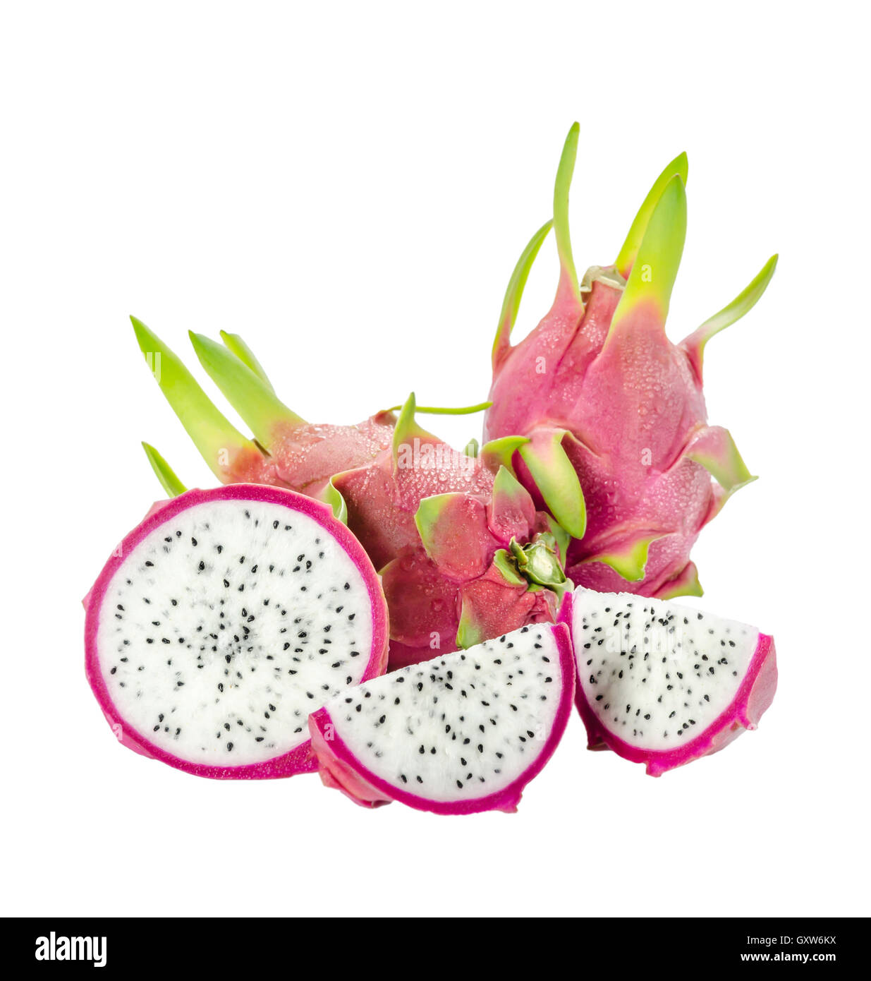 Ripe Dragon fruit or Pitaya with slice on white background Stock Photo ...