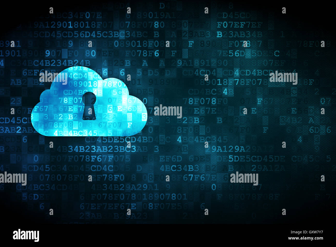 Cloud networking concept: Cloud With Keyhole on digital background ...