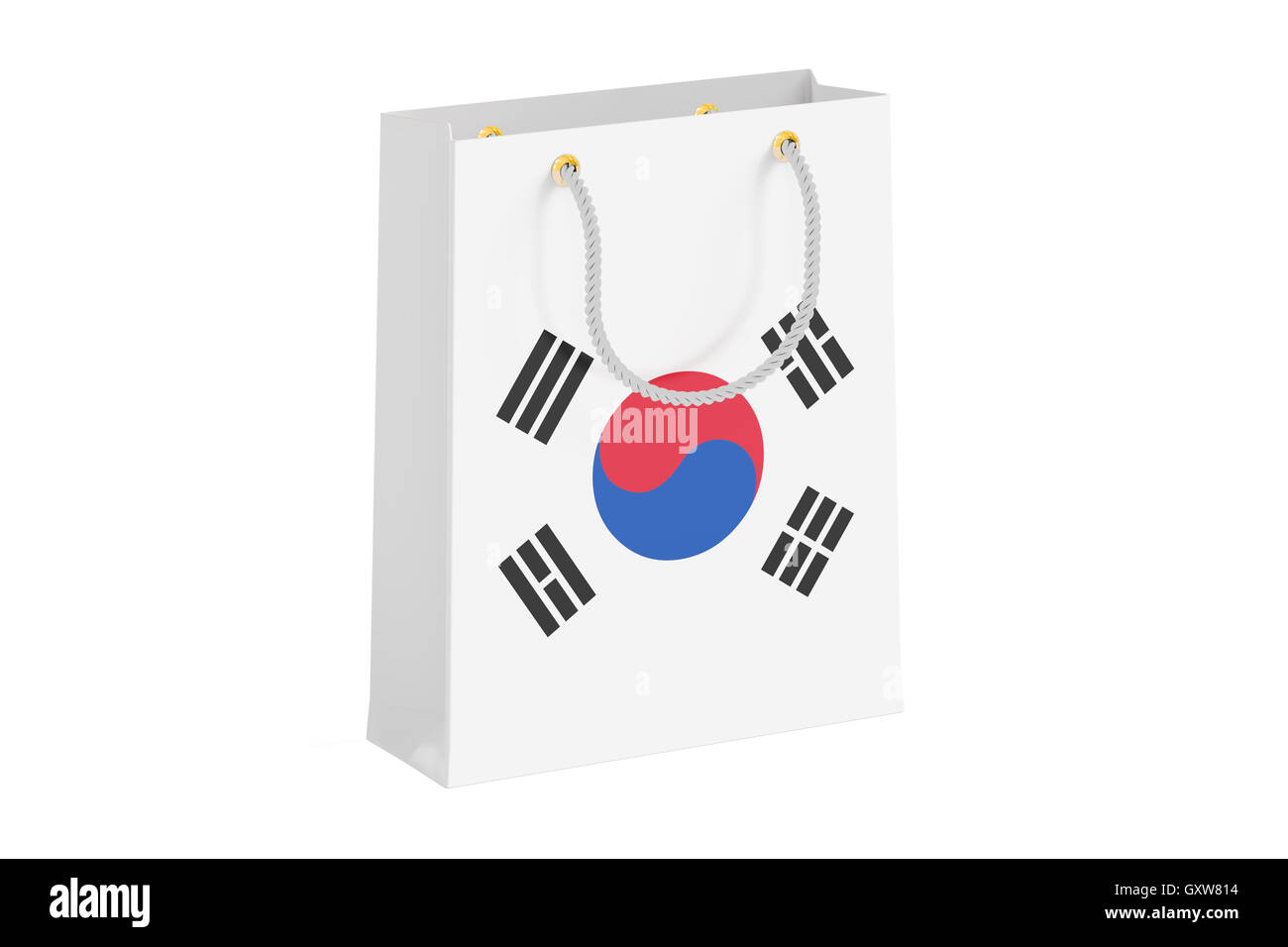 Shopping bag with South Korea flag, 3D rendering isolated on white ...