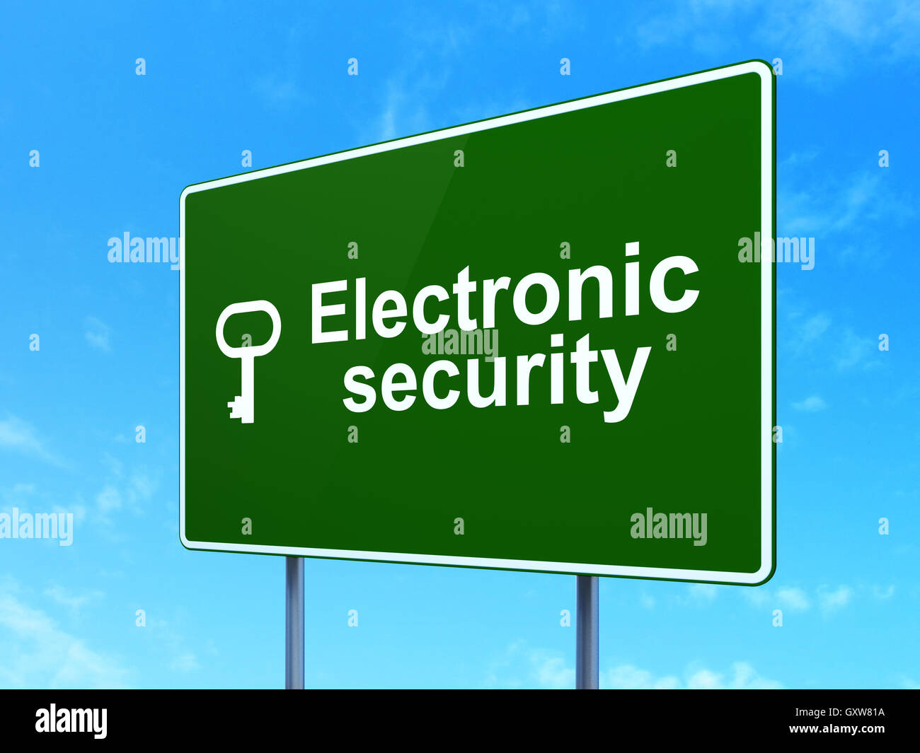 Privacy concept: Electronic Security and Key on road sign background ...