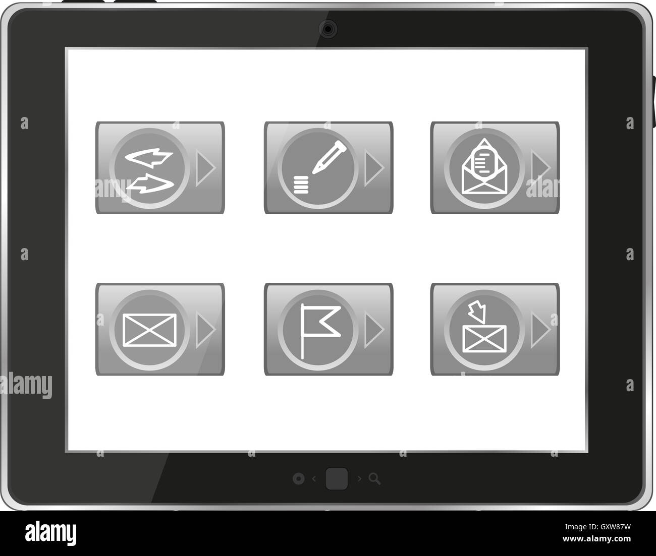 Tablet PC with application icons isolated on white background Stock ...