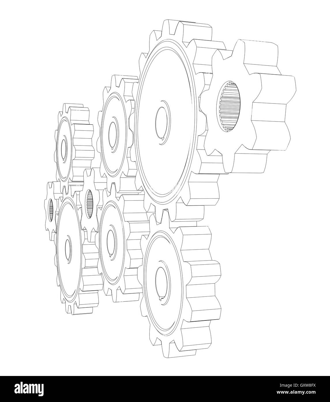 Wire frame gears Stock Photo - Alamy