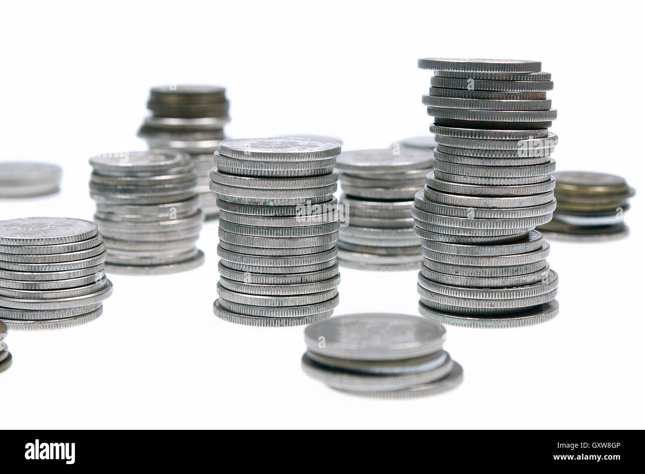 Stacked tower coins silver hi-res stock photography and images - Alamy
