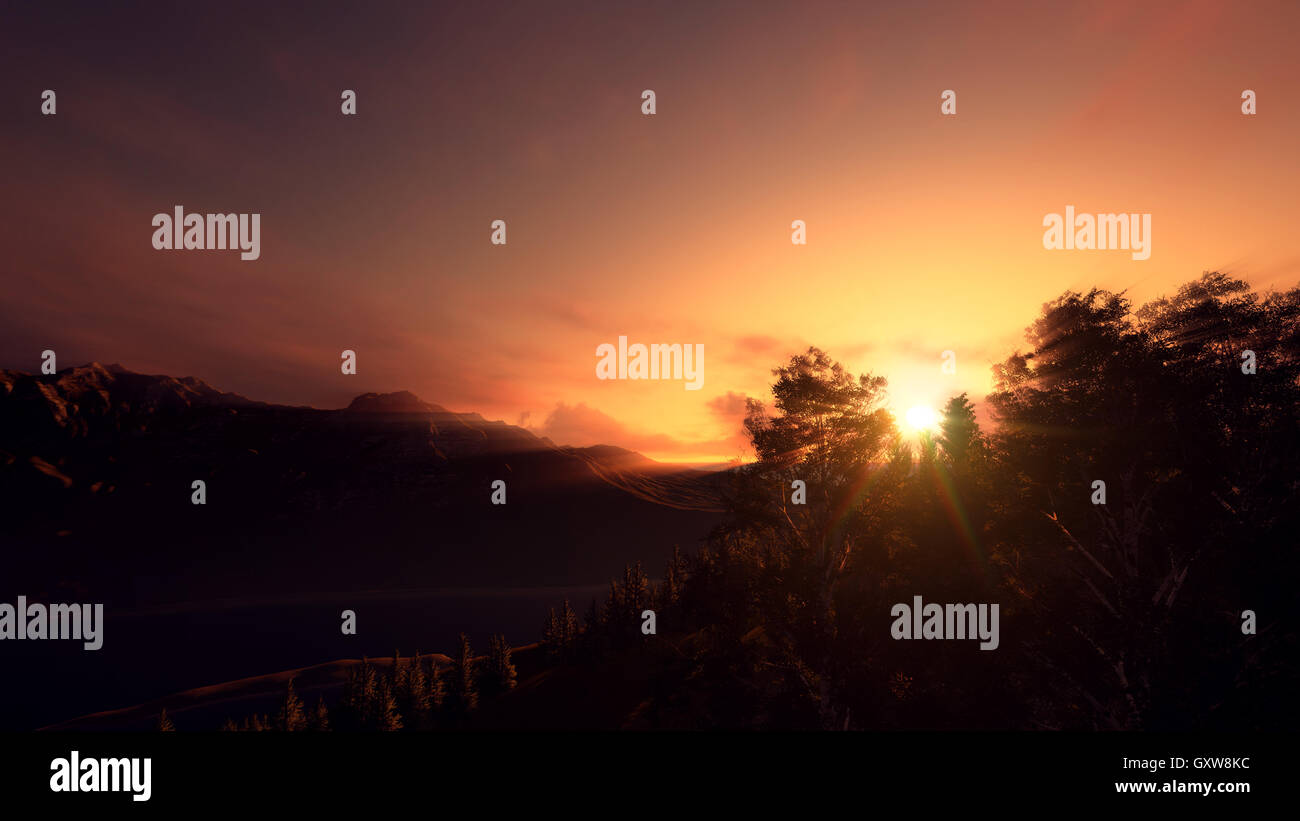 Sunset at the river Stock Photo - Alamy