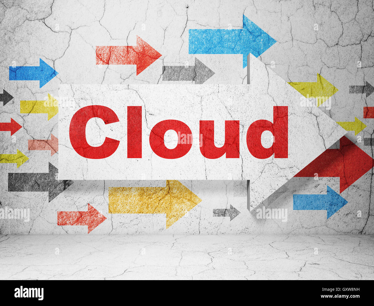 Cloud technology concept: arrow whis Cloud on grunge wall background ...