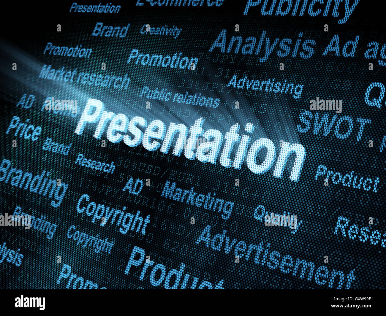 Pixeled word Presentation on digital screen Stock Photo - Alamy