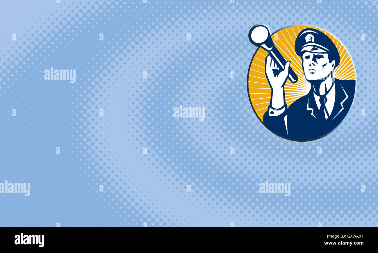 Policeman Security Guard With Flashlight Retro Stock Photo - Alamy