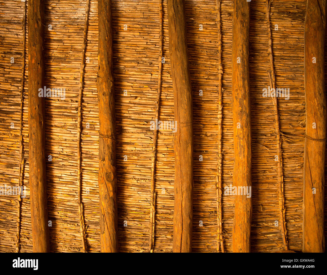 Mediterranean cane roof in traditional wooden roofing Stock Photo - Alamy