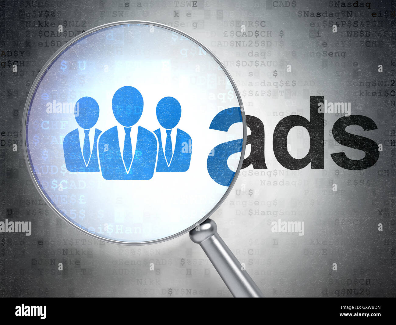 Advertising concept: Business People and Ads with optical glass Stock ...