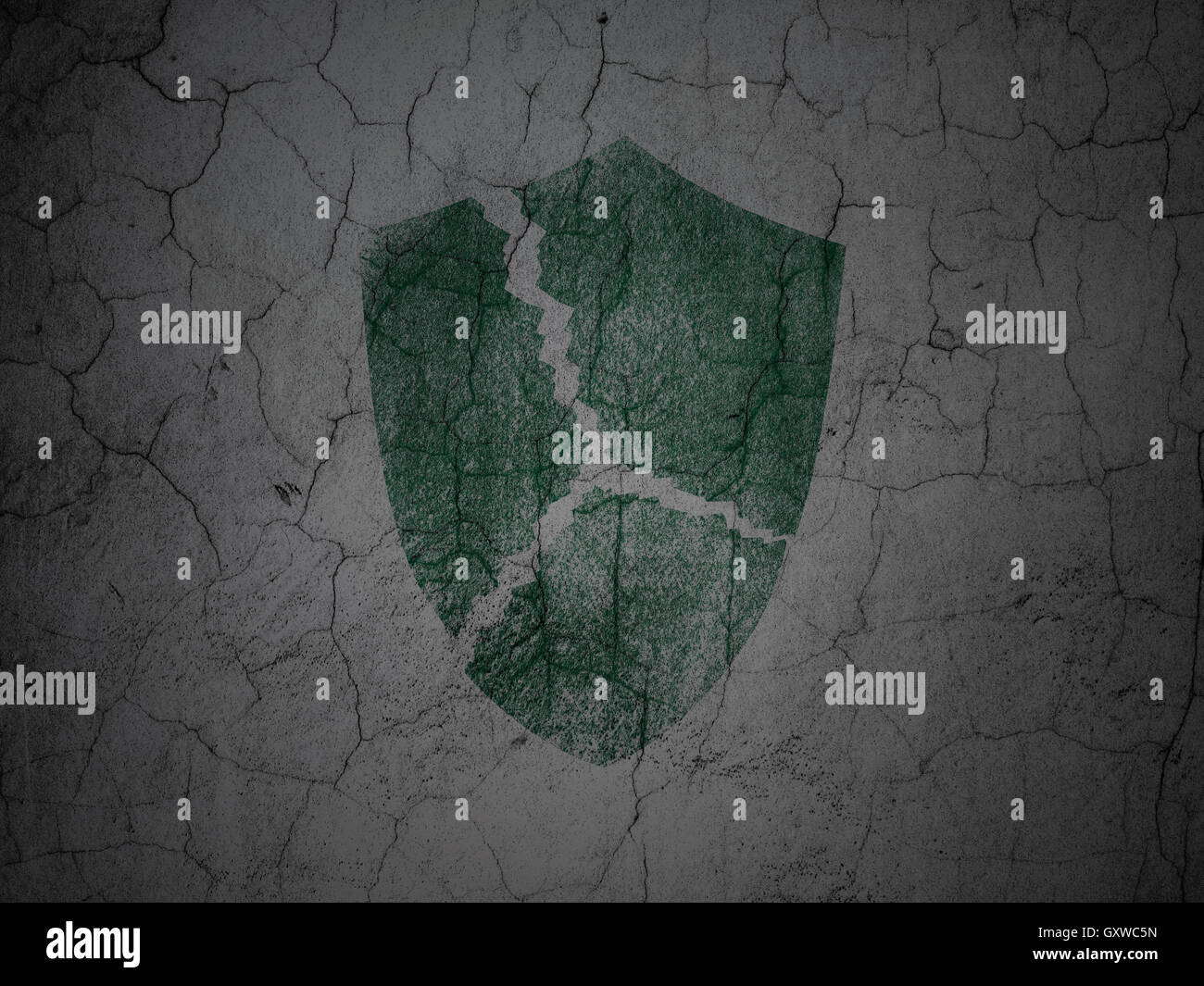 Security concept: Broken Shield on grunge wall background Stock Photo ...