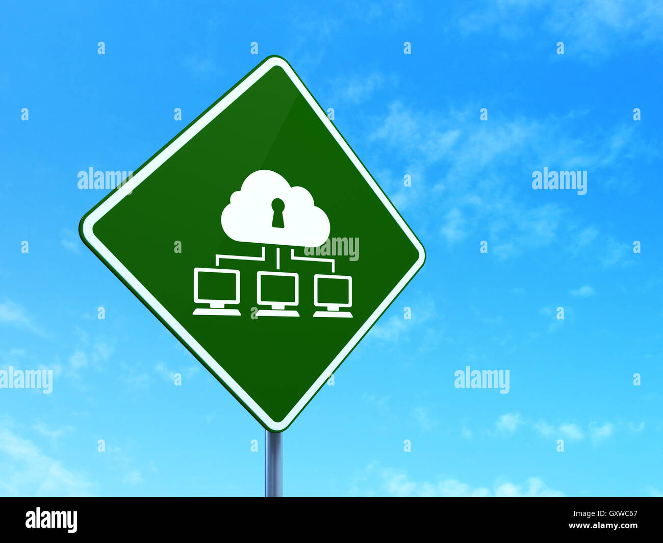 Safety concept: Cloud Network on road sign background Stock Photo - Alamy