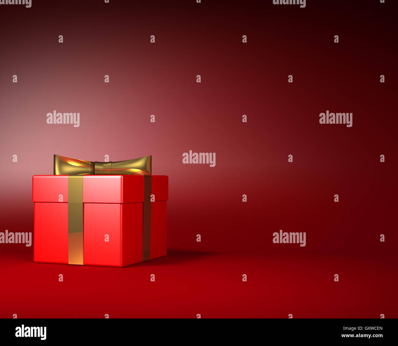 Red Gift Box with Gold Ribbon and Bow on the Red Background Stock Photo ...