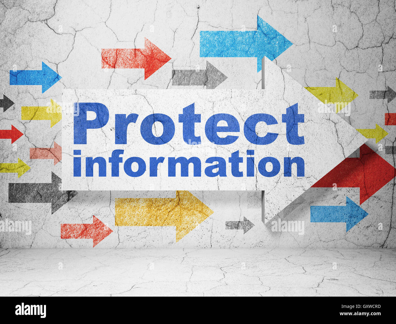 Privacy concept: arrow whis Protect Information on grunge wall ...