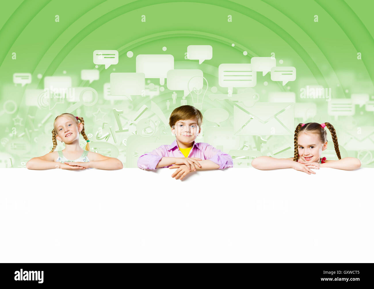 Kids with banner Stock Photo - Alamy