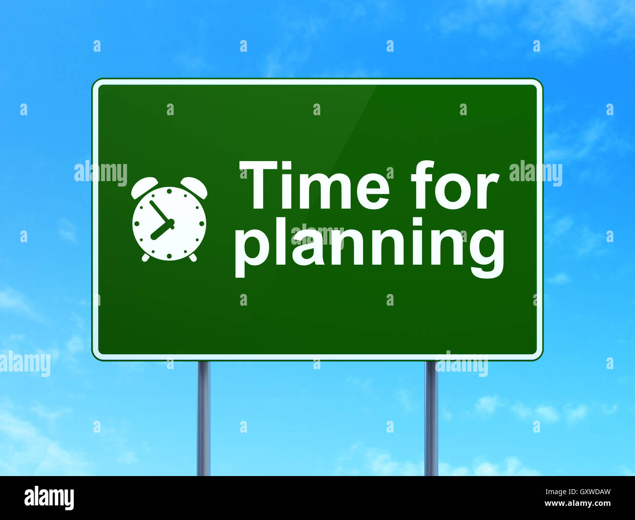 Timeline concept: Time for Planning and Alarm Clock on road sign ...