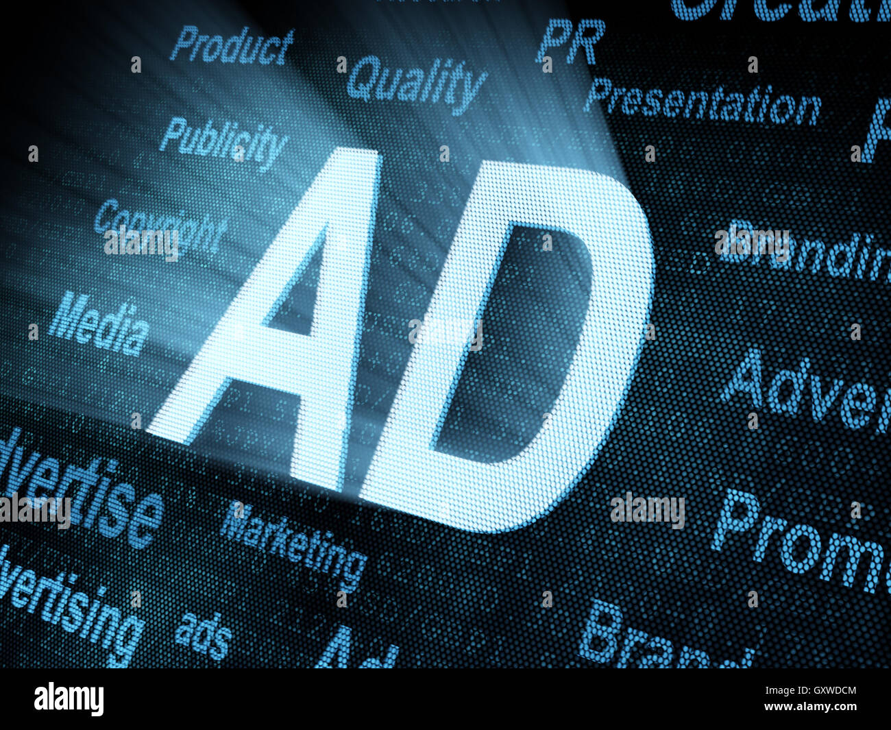 Pixeled word AD on digital screen Stock Photo - Alamy