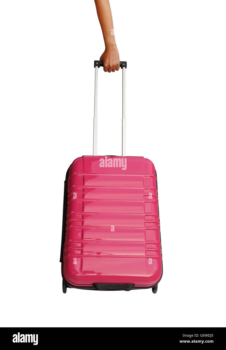 suitcase and hand isolated on white background Stock Photo - Alamy