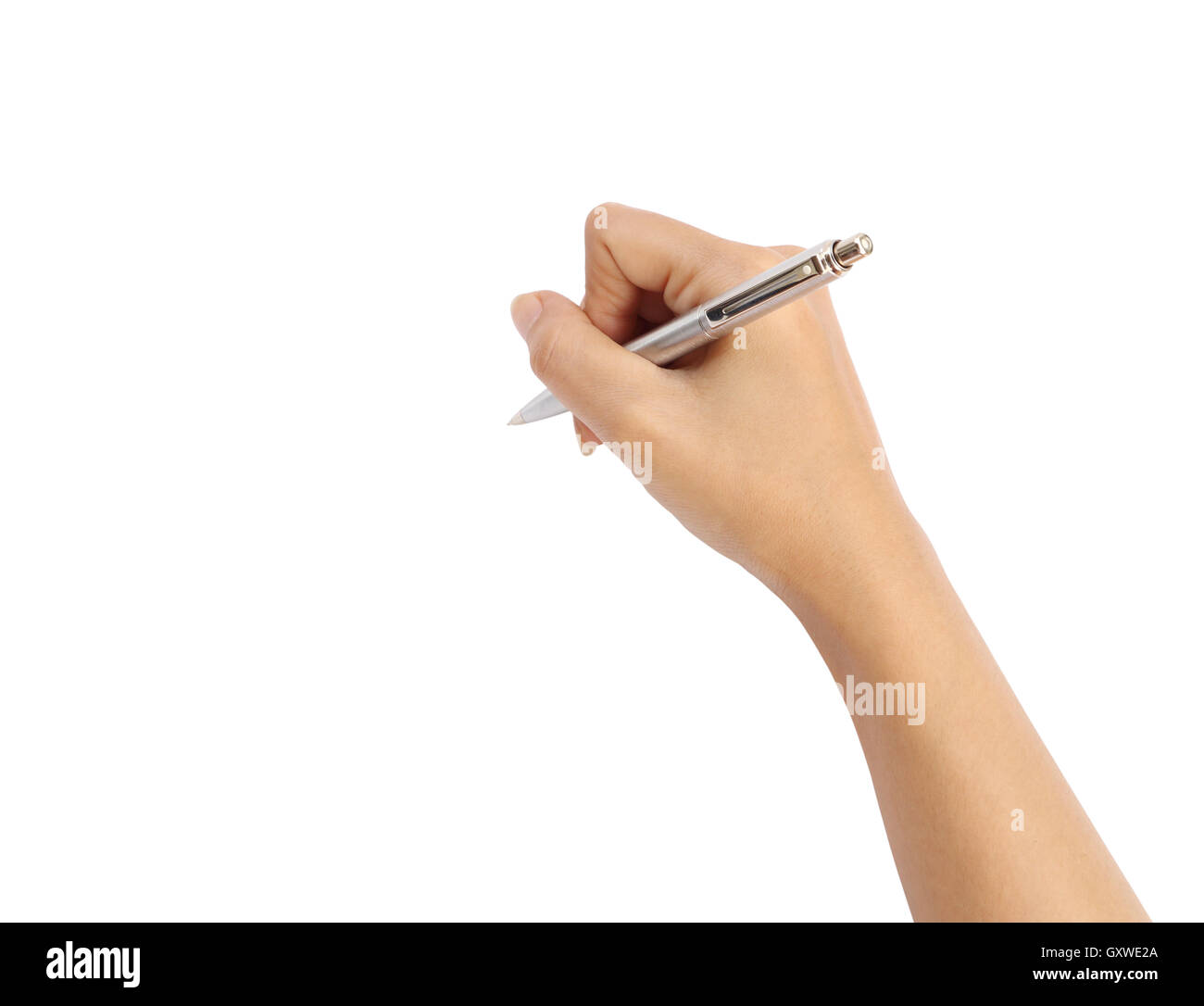 hand with pen writing on white background Stock Photo - Alamy