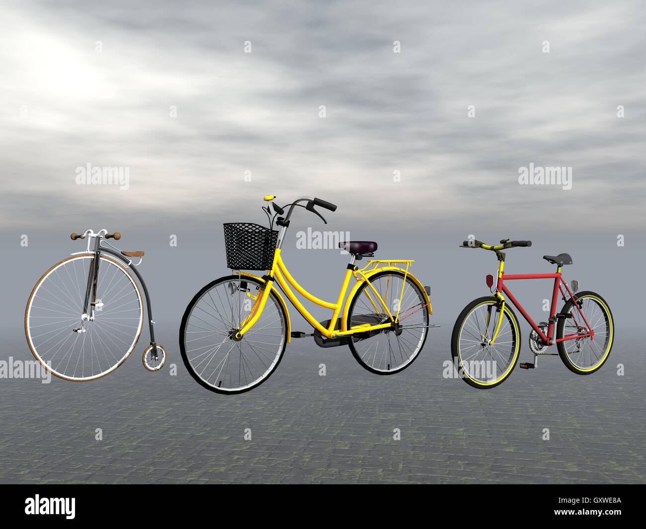 different bikes - 3D render Stock Photo - Alamy