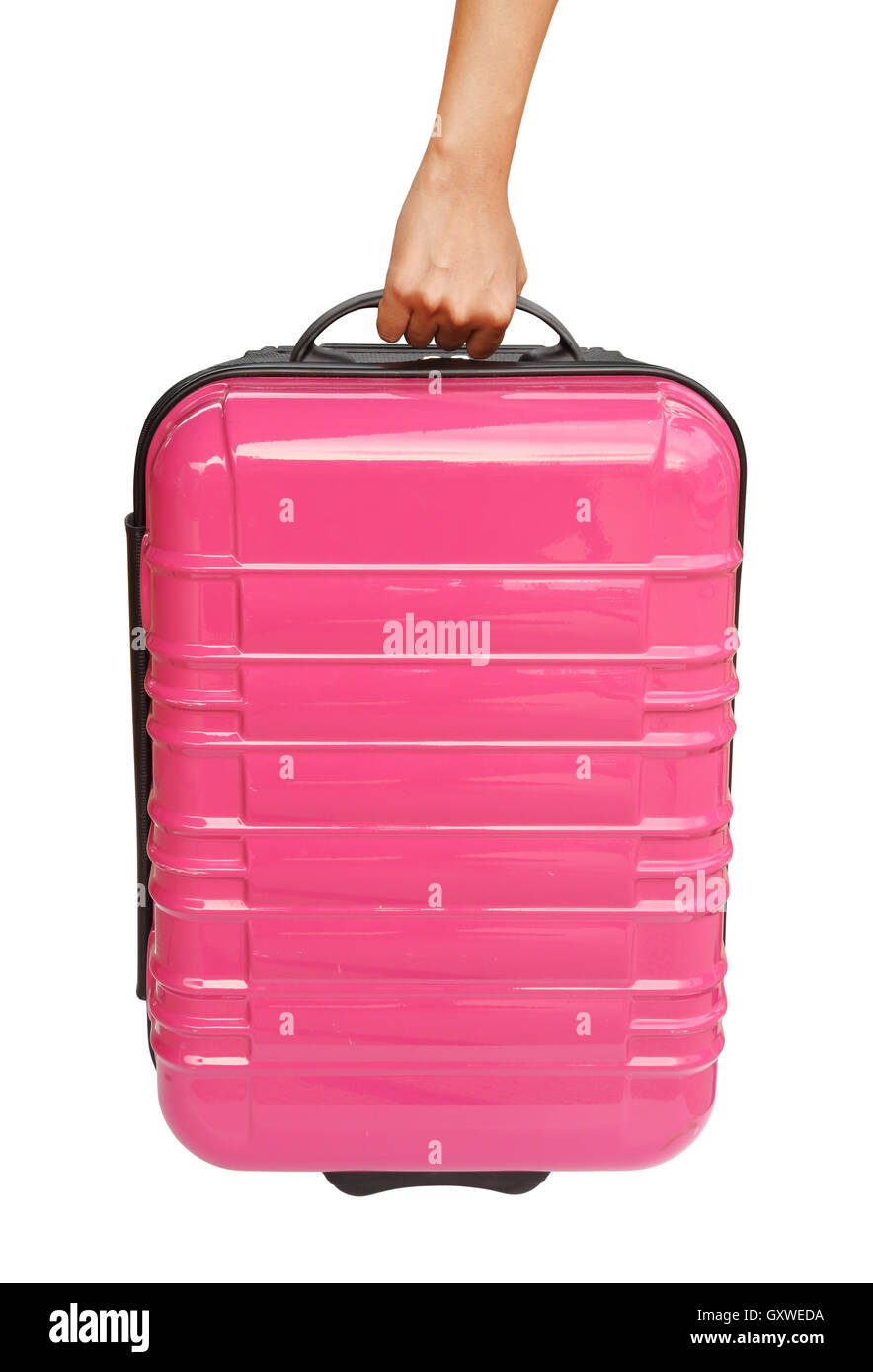 suitcase and hand isolated on white background Stock Photo - Alamy