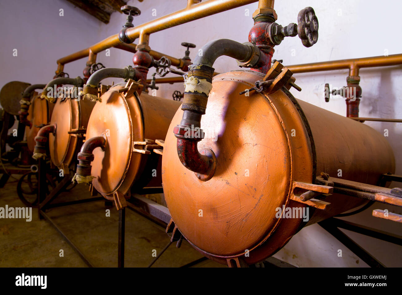 vintage winery tanks and pipes Stock Photo - Alamy