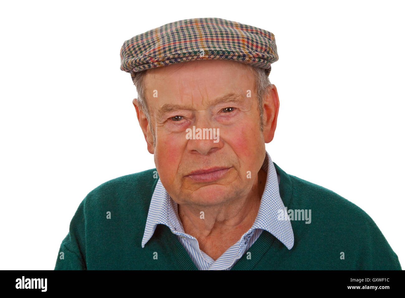Male senior with cap isolated on white background Stock Photo - Alamy