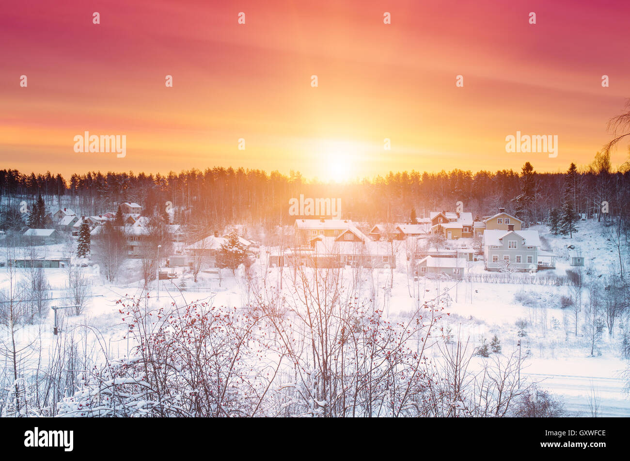 Winter sunset landscape Stock Photo - Alamy