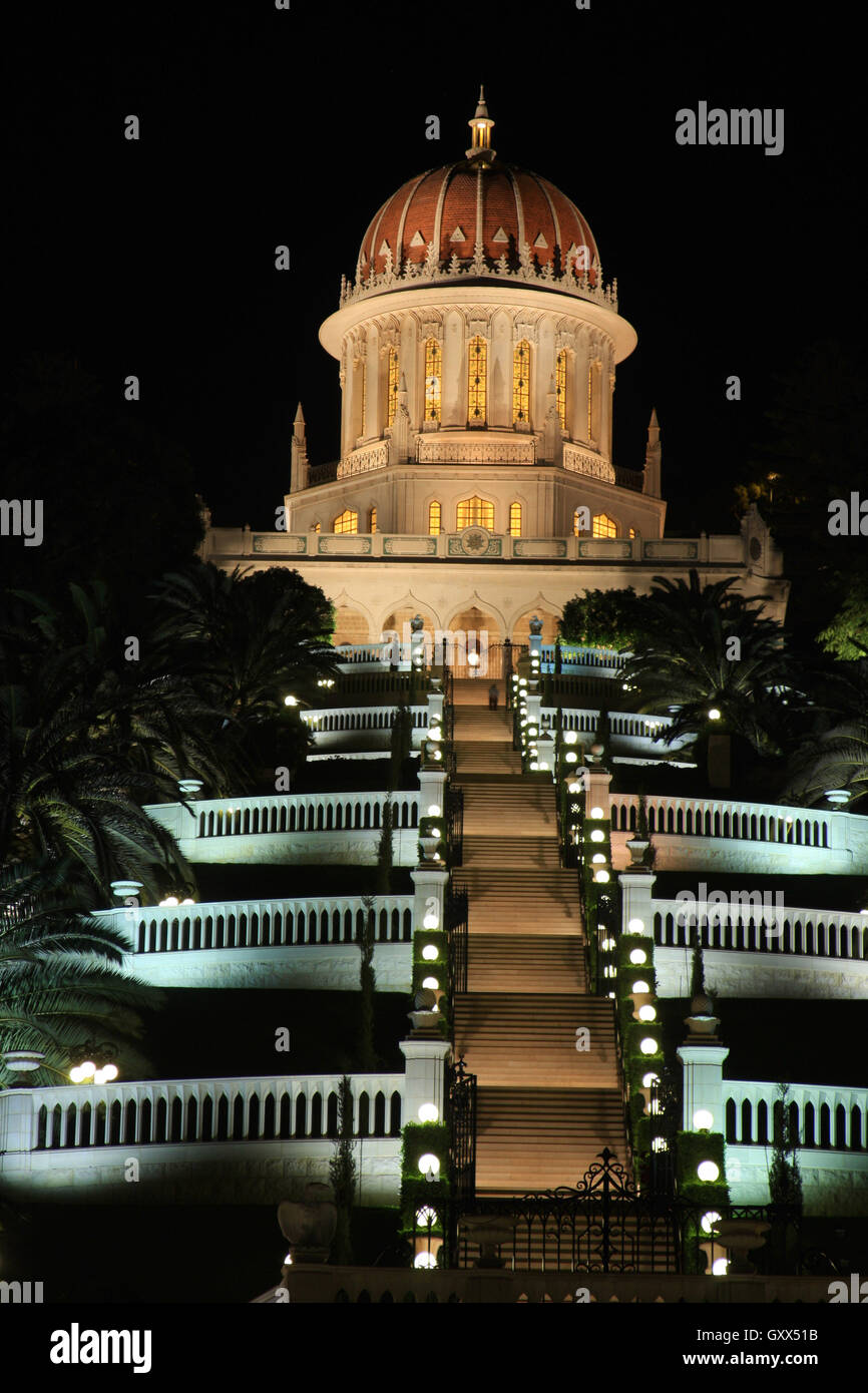 A night view of the Bahai Gardens in Haifa Israel Stock Photo - Alamy