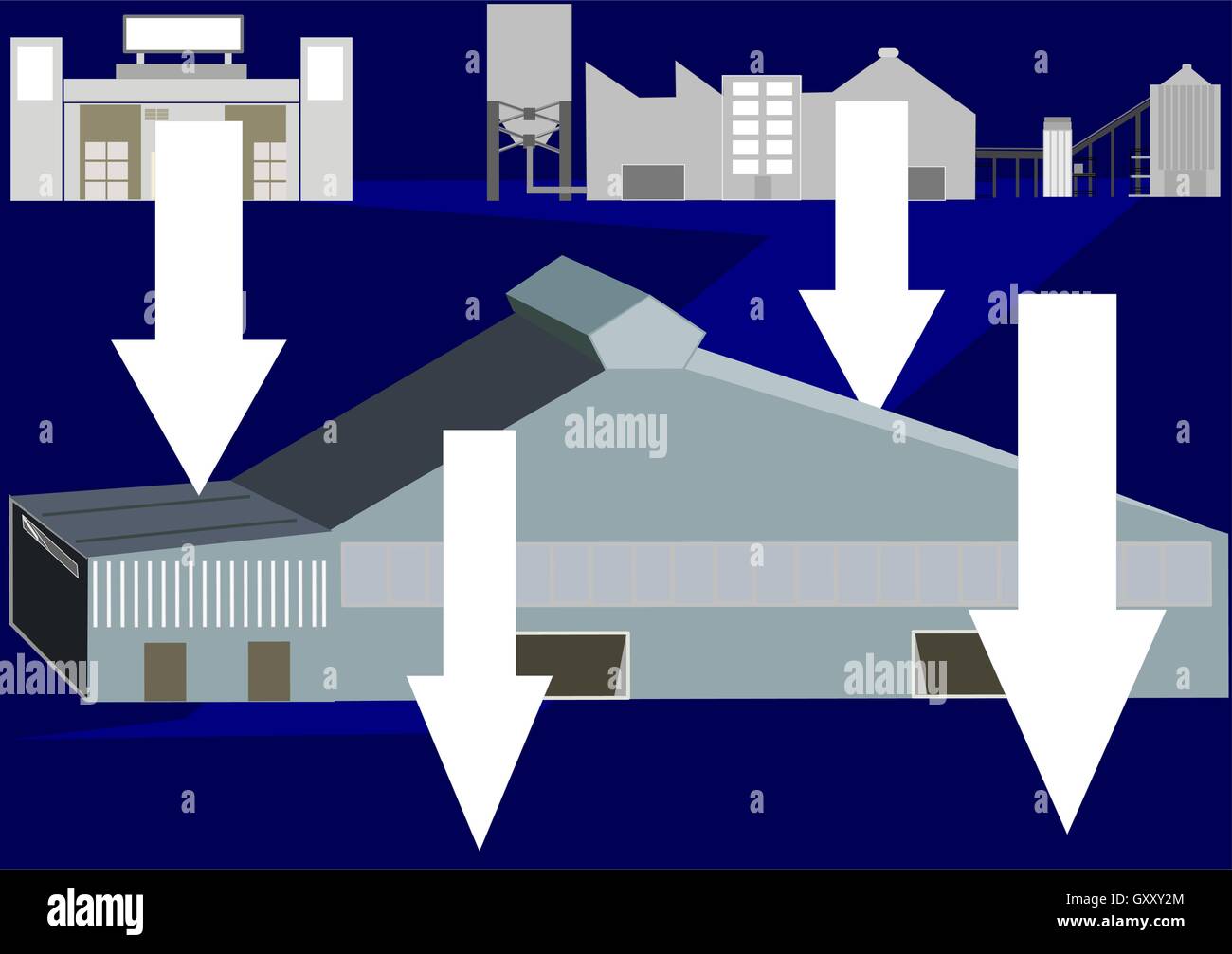 Industrial and retail store building with white arrows and blue ...