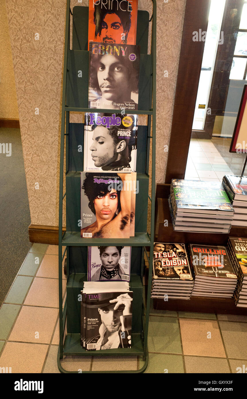 Magazine rack in bookstore displaying six different magazines honoring ...