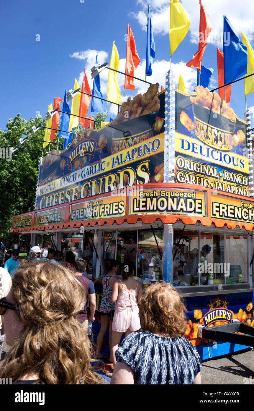 Garish food stand selling lemonade, French Fries and cheese curds at ...