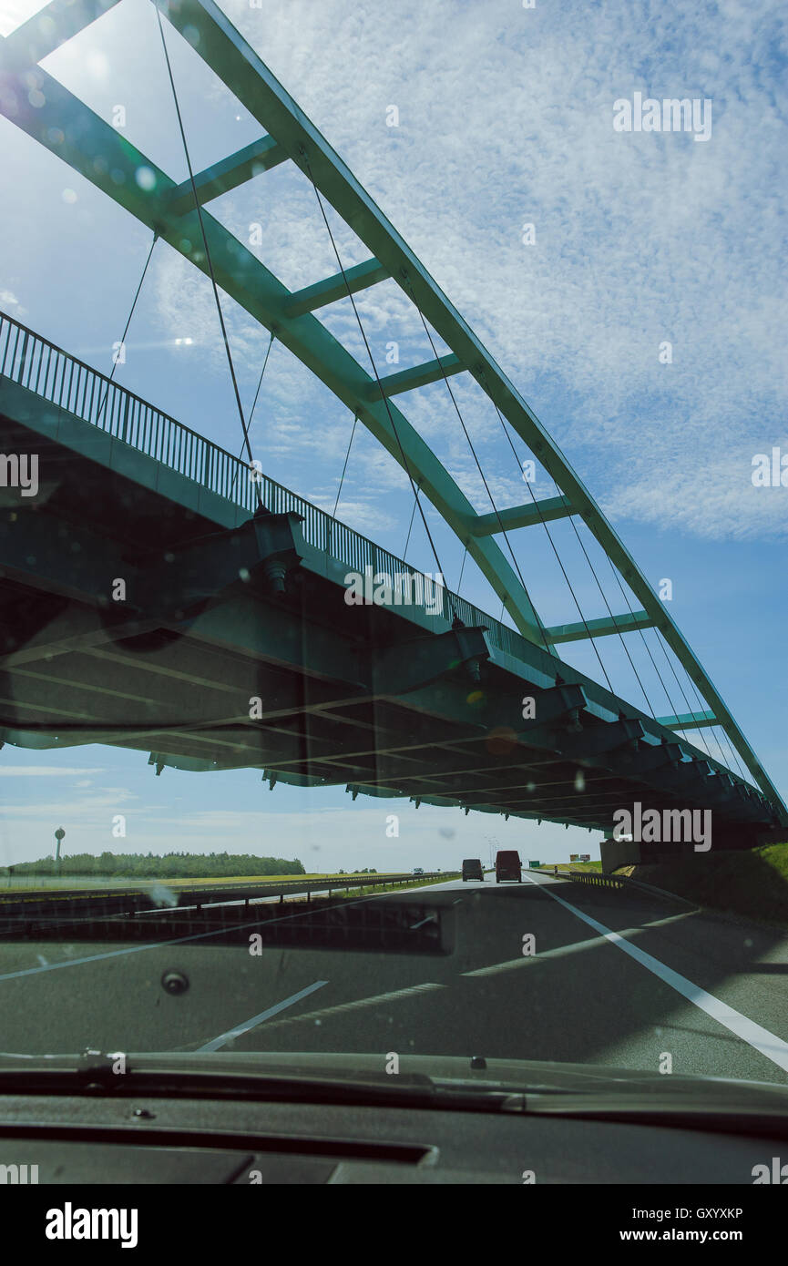 Car view over the steel bridge in summer day Stock Photo - Alamy