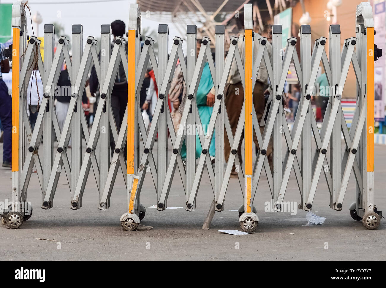 Metal crowd control barriers is used in a fair Stock Photo - Alamy