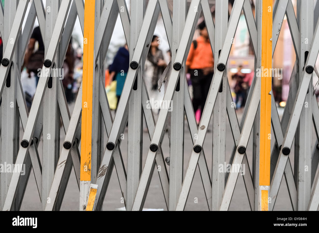 Metal crowd control barriers is used in a fair Stock Photo - Alamy