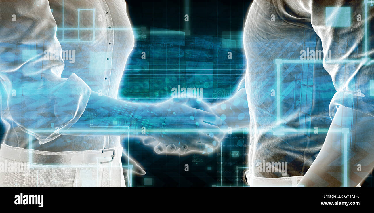 Business Technology Industry with Men Shaking Hands Stock Photo - Alamy