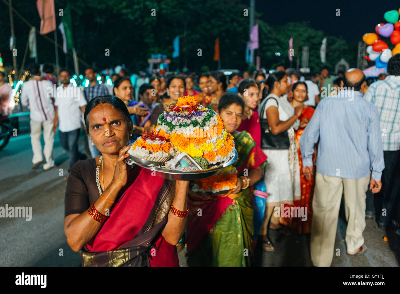 Bathukamma-Festival of flowers celebrations in Hyderabad,India Stock ...