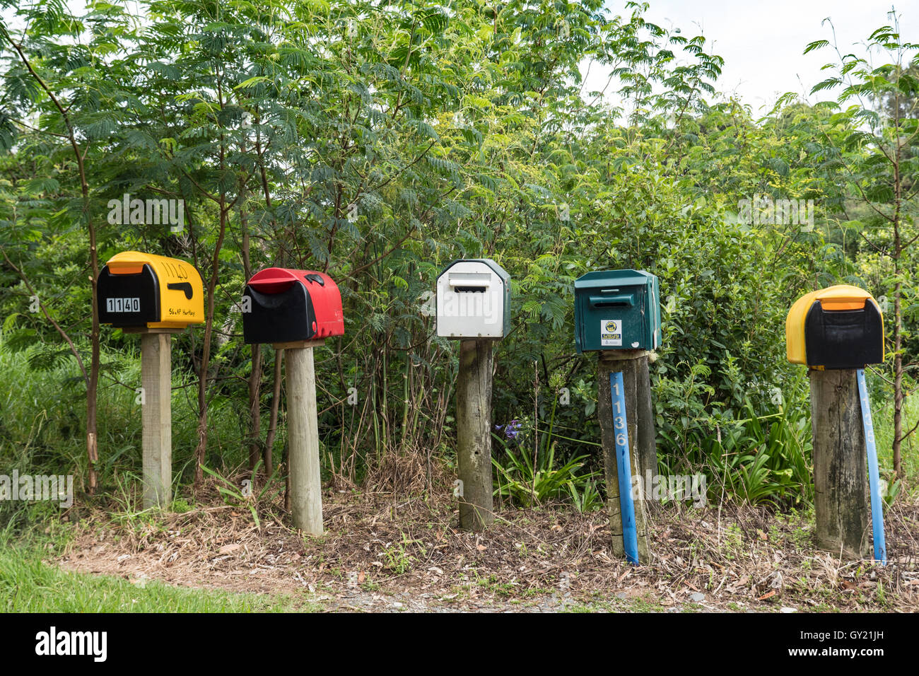 A row of road side mail boxes, North Island, New Zealand Stock Photo ...