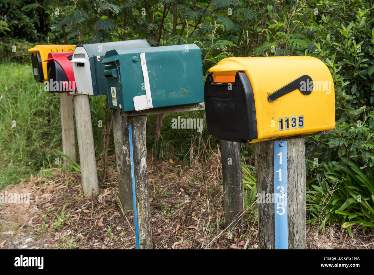 Road side mail boxes, North Island, New Zealand Stock Photo - Alamy