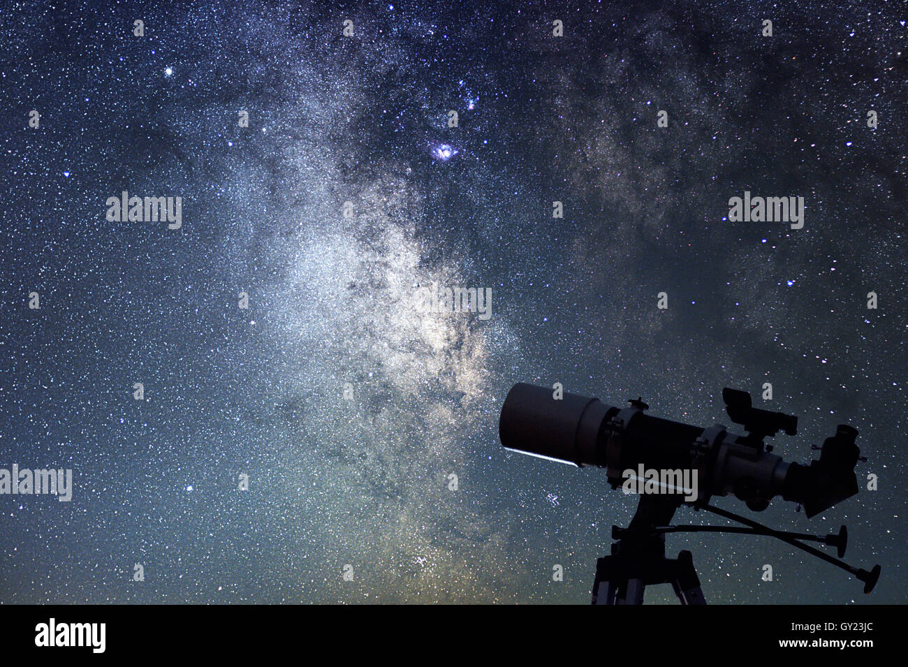 Telescope in starry night. Milky way and telescope. Astronomy Stock ...