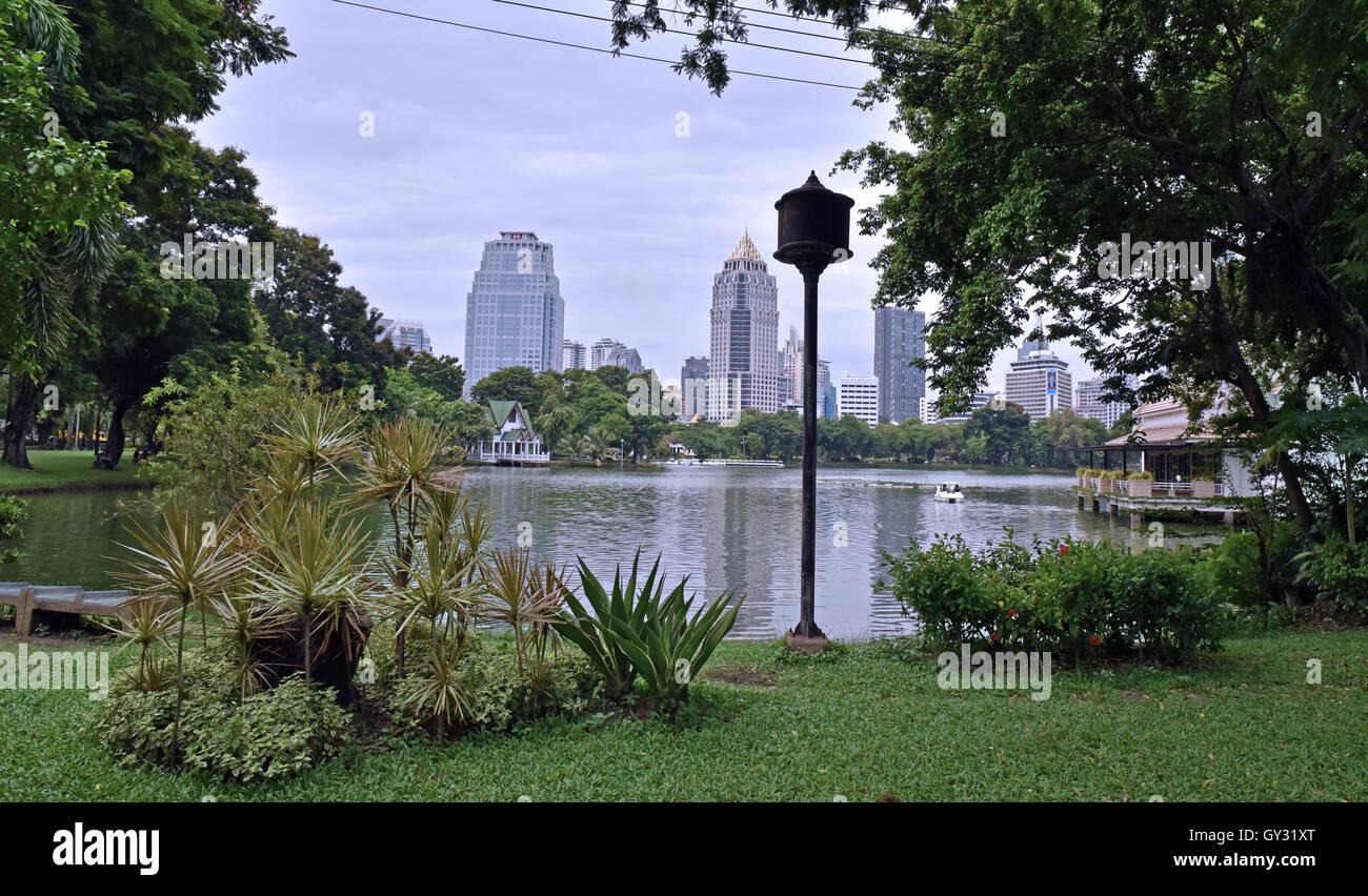 The Bangkok Skyline as seen from Lumpini Park, Bangkok, Thailand Stock ...