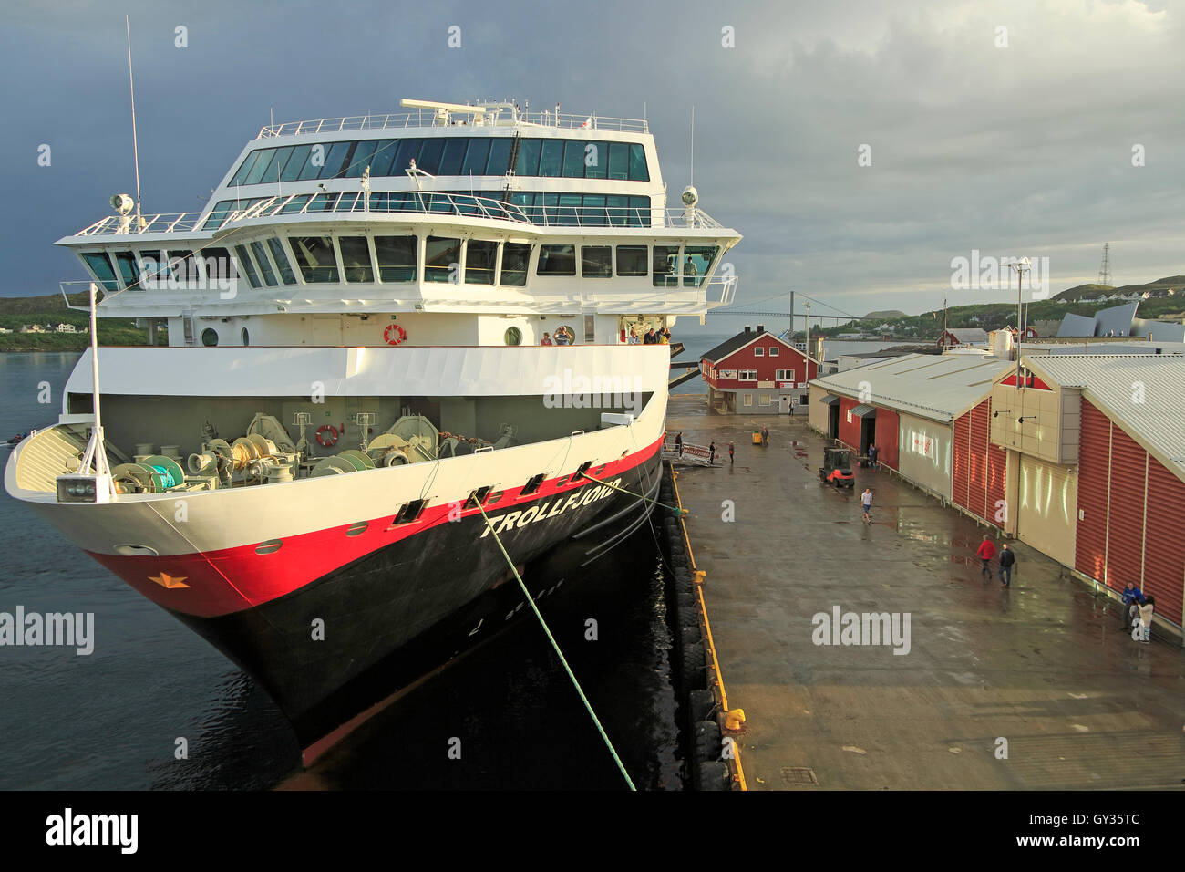 Hurtigruten ship 'Trollfjord' arriving at port of Rorvik, Norway Stock ...