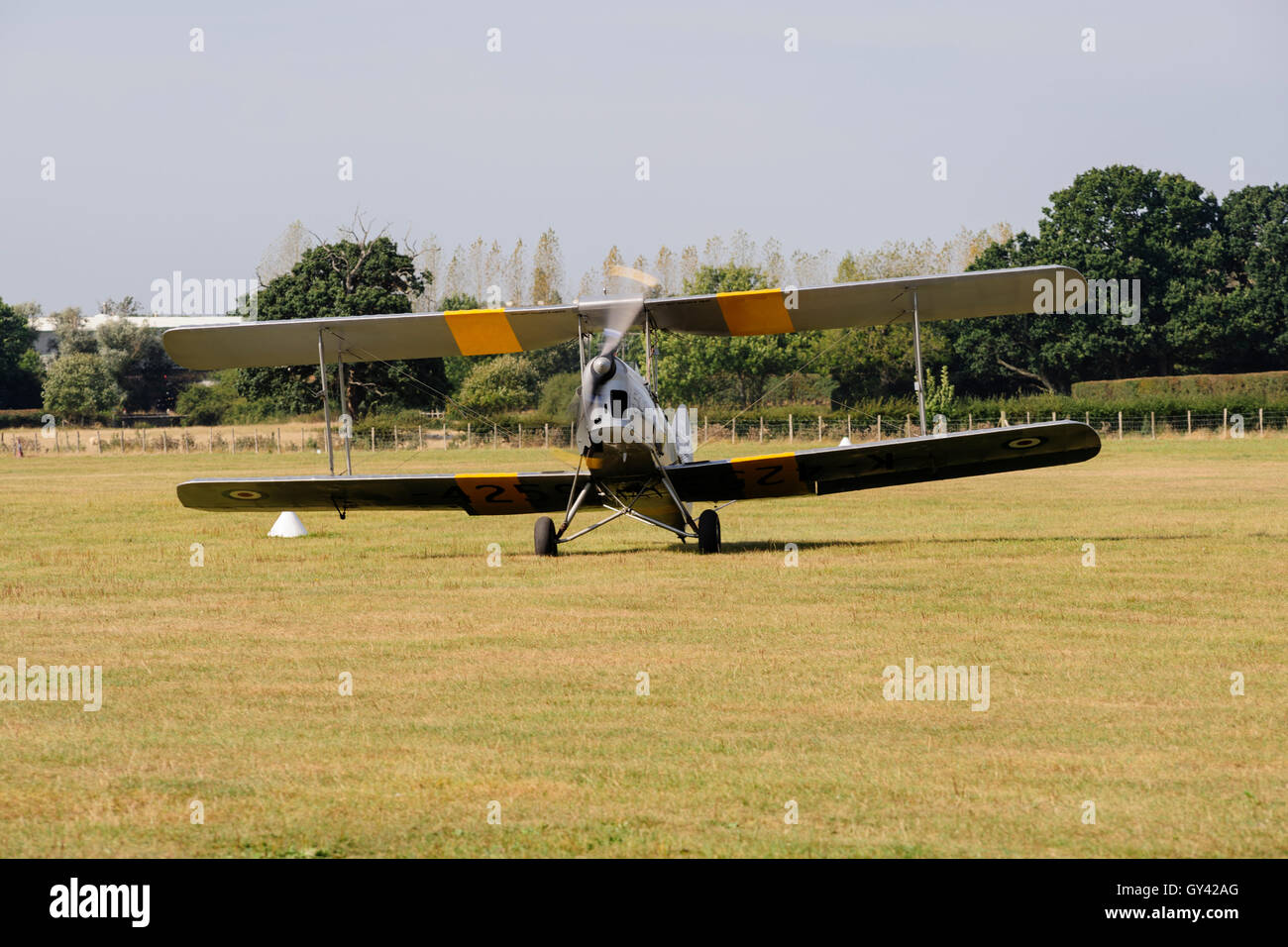 vintage tiger moth aircraft taxiing at headcorn airfield in kent ...