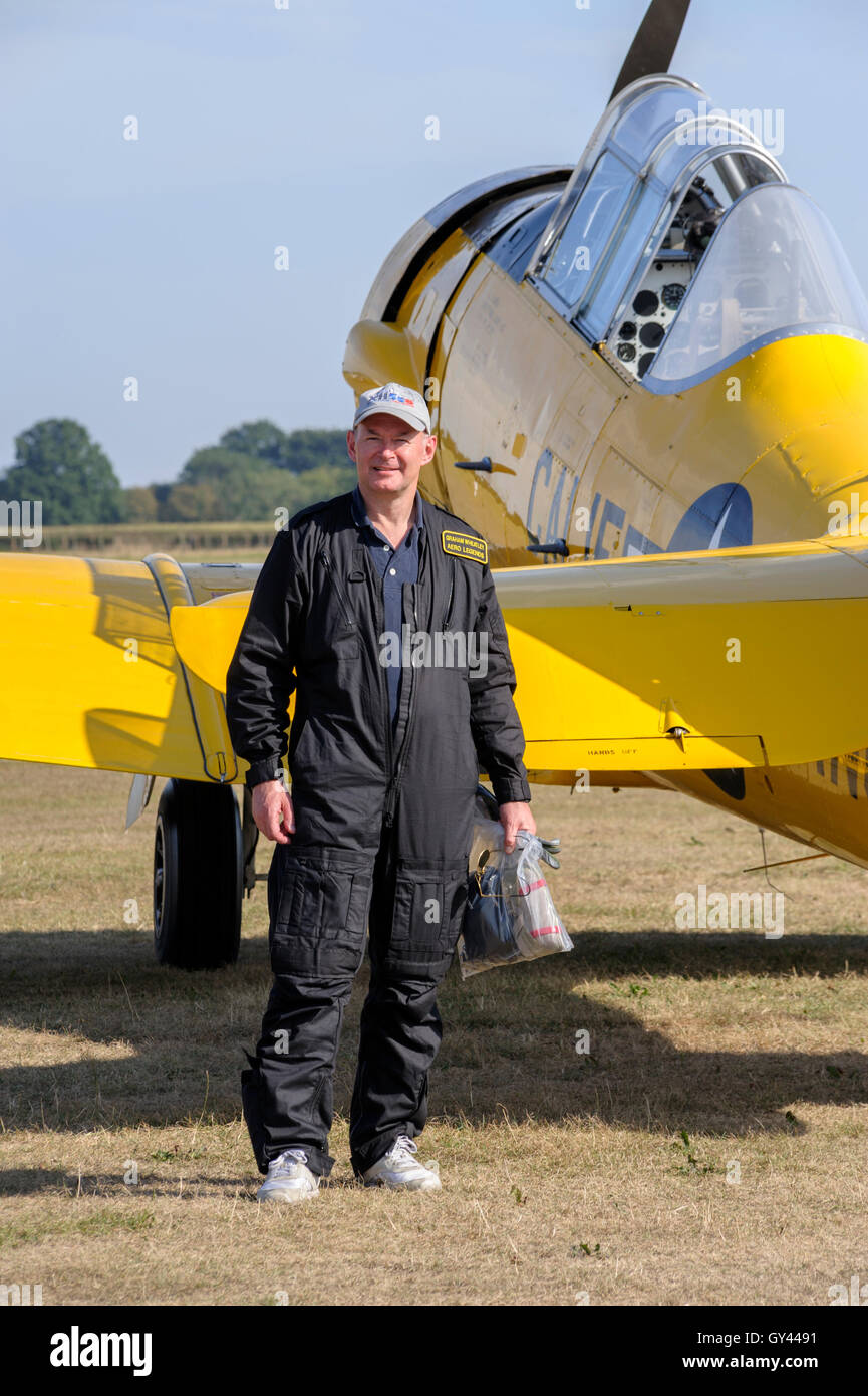 pilot with north american t-6 texan aircraft at headcorn airfield in ...