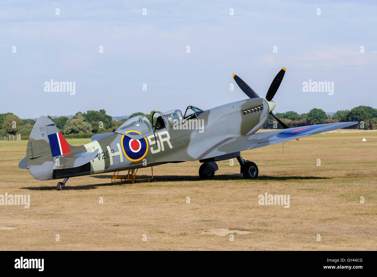 military spitfire trainer aircraft at headcorn airfield in kent england ...