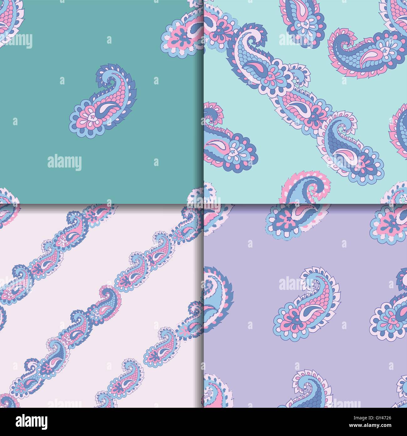 Vector illustration of seamless paisley pattern set Stock Vector Image ...
