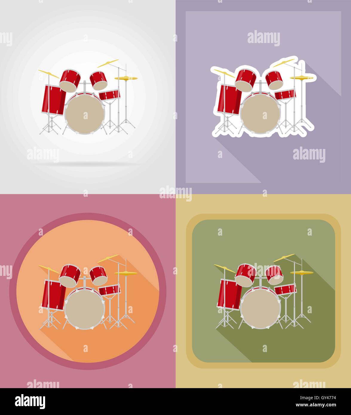 drum set kit flat icons vector illustration isolated on background ...