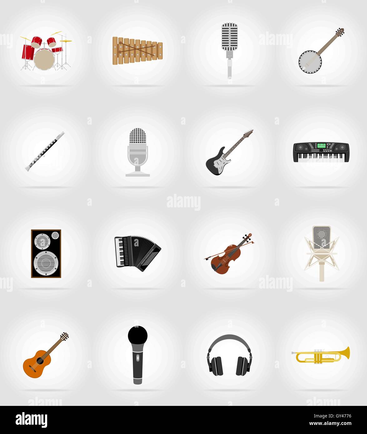 music items and equipment flat icons vector illustration isolated on ...