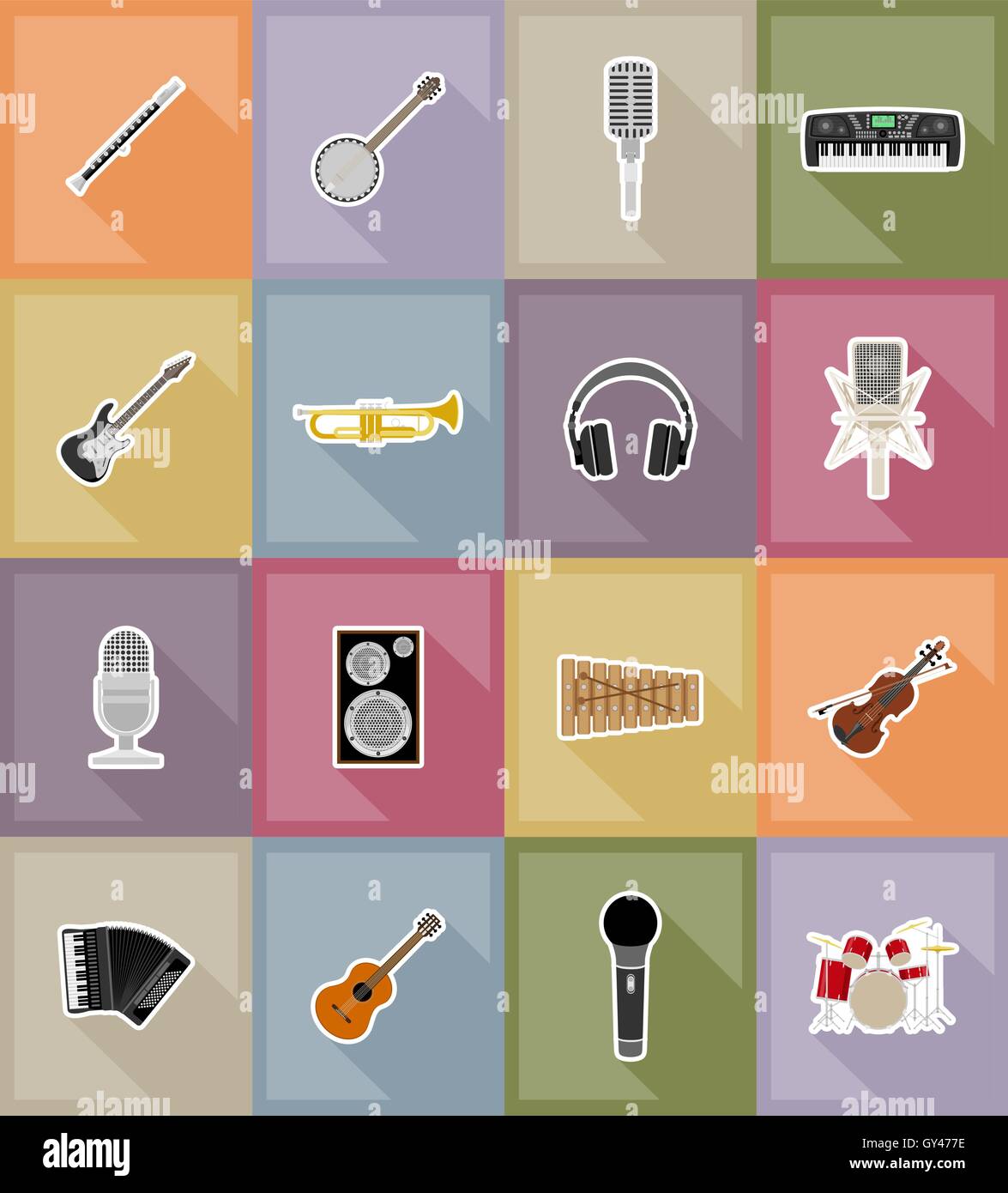 music items and equipment flat icons vector illustration isolated on ...